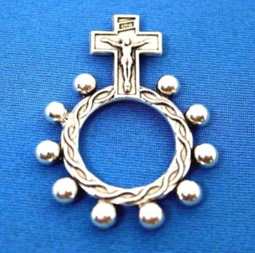 Rosary Finger Ring Crucifixion Cross Inri Catholic Silver Tone Metal ...