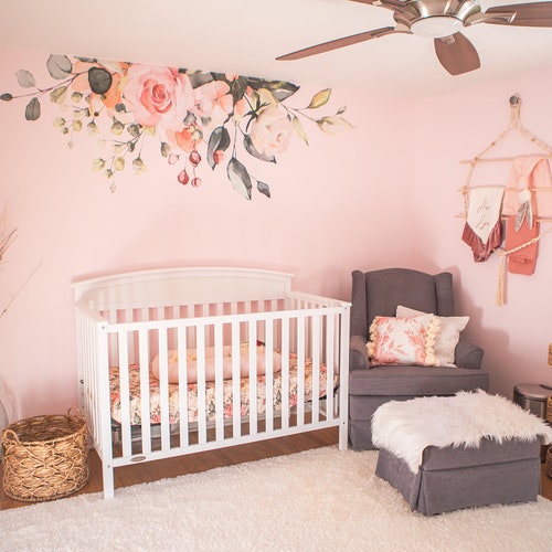 ROSE GARDEN PAISLEY Corners Floral Wall Decals Mural Wall Pink | Etsy