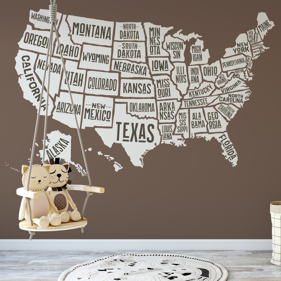 Wall Decal America MAP Nursery Decor USA Map Wall Decor Removable Vinyl ...