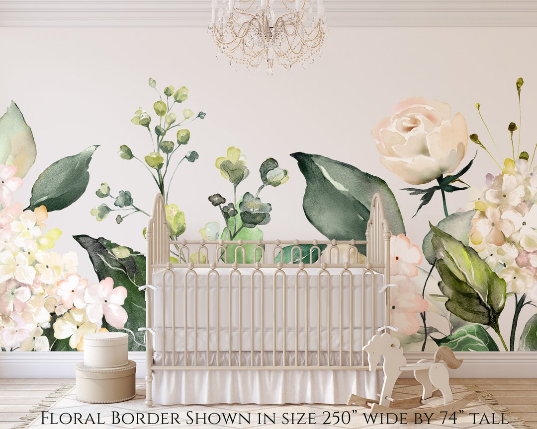 ROSE GARDEN Floral Wall Border Ivory Peonies Blooms Wall Mural ...
