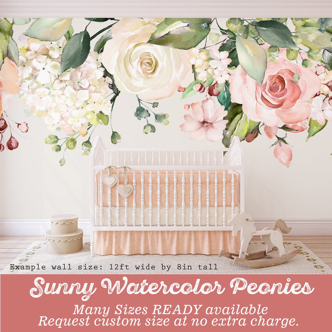 ROSE GARDEN Emma Floral Wall Decal Pink & White Peonies Blooms | Etsy