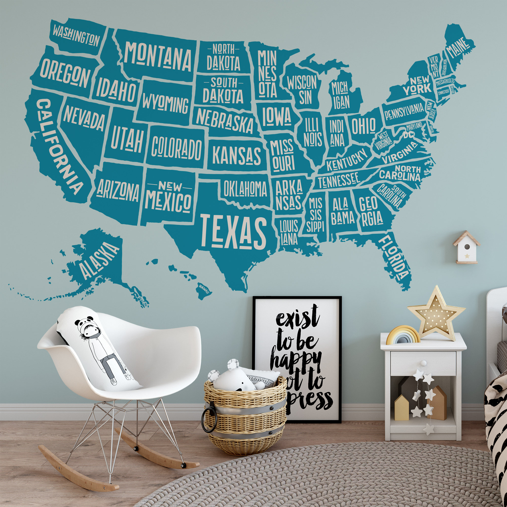Wall Decal America MAP Nursery Decor USA Map Wall Decor Removable Vinyl ...