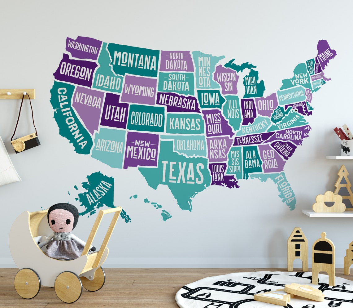 Wall Decal America MAP Nursery Decor USA Map Wall Decor - Etsy