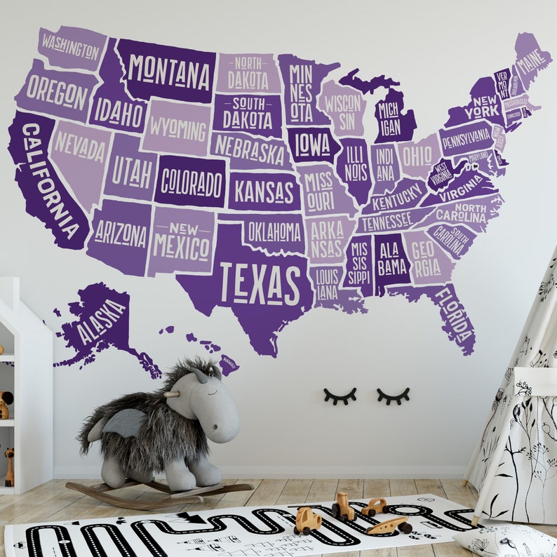 Wall Decal America MAP Nursery Decor USA Map Wall Decor - Etsy