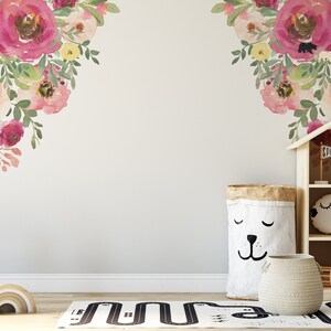 SAMPLE Jessica's Farmhouse Floral Wall Mural Pink Peonies Blooms ...