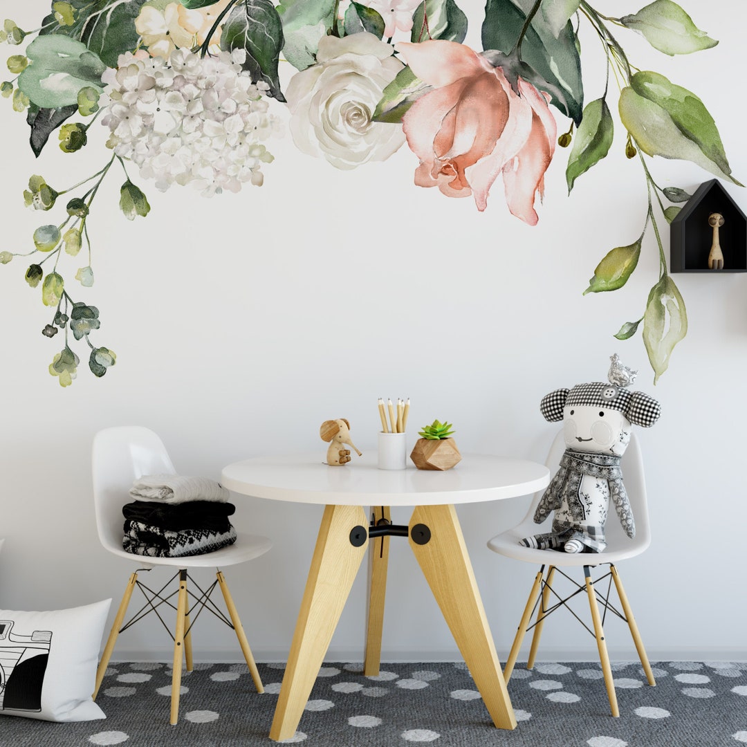 Rose Garden MEGAN CANOPY Wall Floral Mural Pink & White Peonies Blooms ...