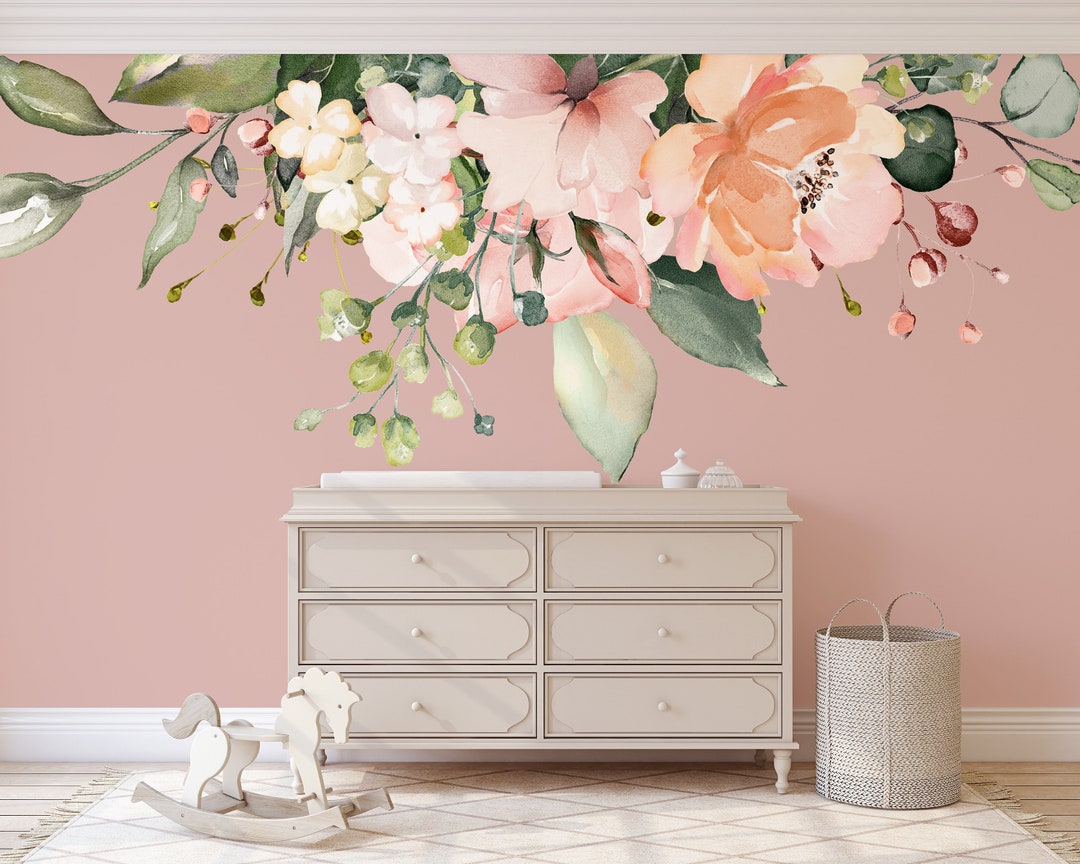 ROSE GARDEN MAYA Watercolor Flowers Mural Decals Blooms Wall Mural ...