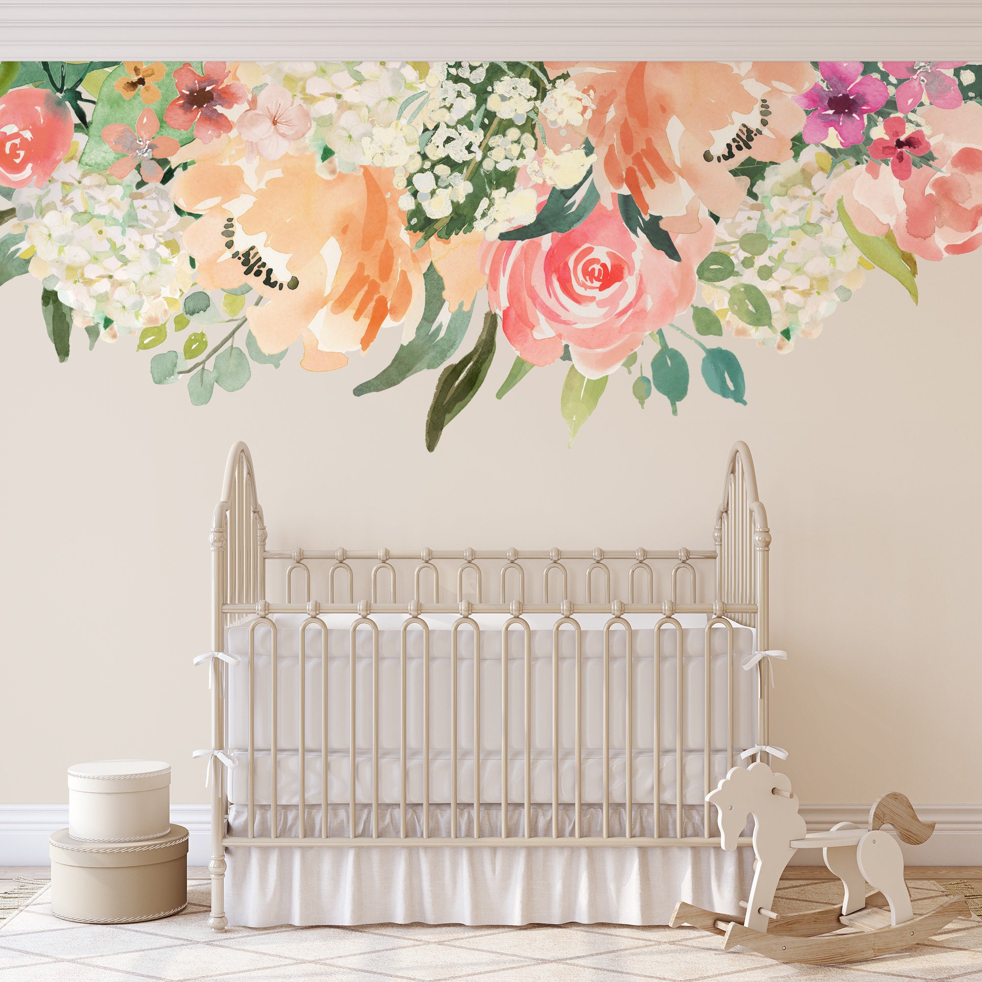 SAMPLE MEADOW Collection Watercolor Flowers Wall Decals Pink Coral Mint ...
