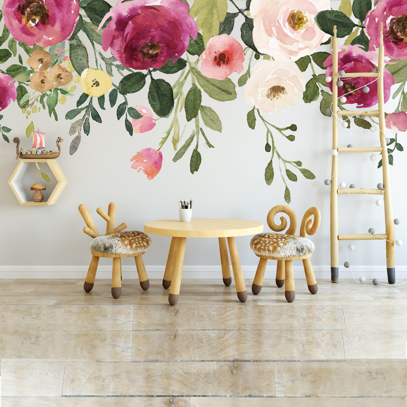 SAMPLE Jessica's Farmhouse Floral Wall Mural Pink Peonies - Etsy