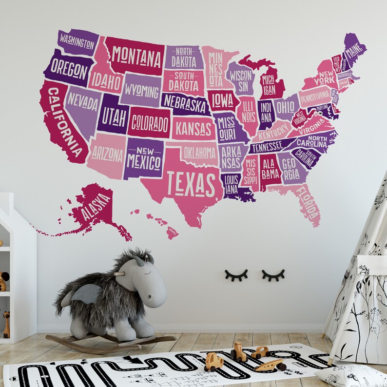 Wall Decal America MAP Nursery Decor USA Map Wall Decor - Etsy