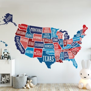 SAMPLES Wall Decal America MAP Nursery Decor USA Map Wall Decor ...