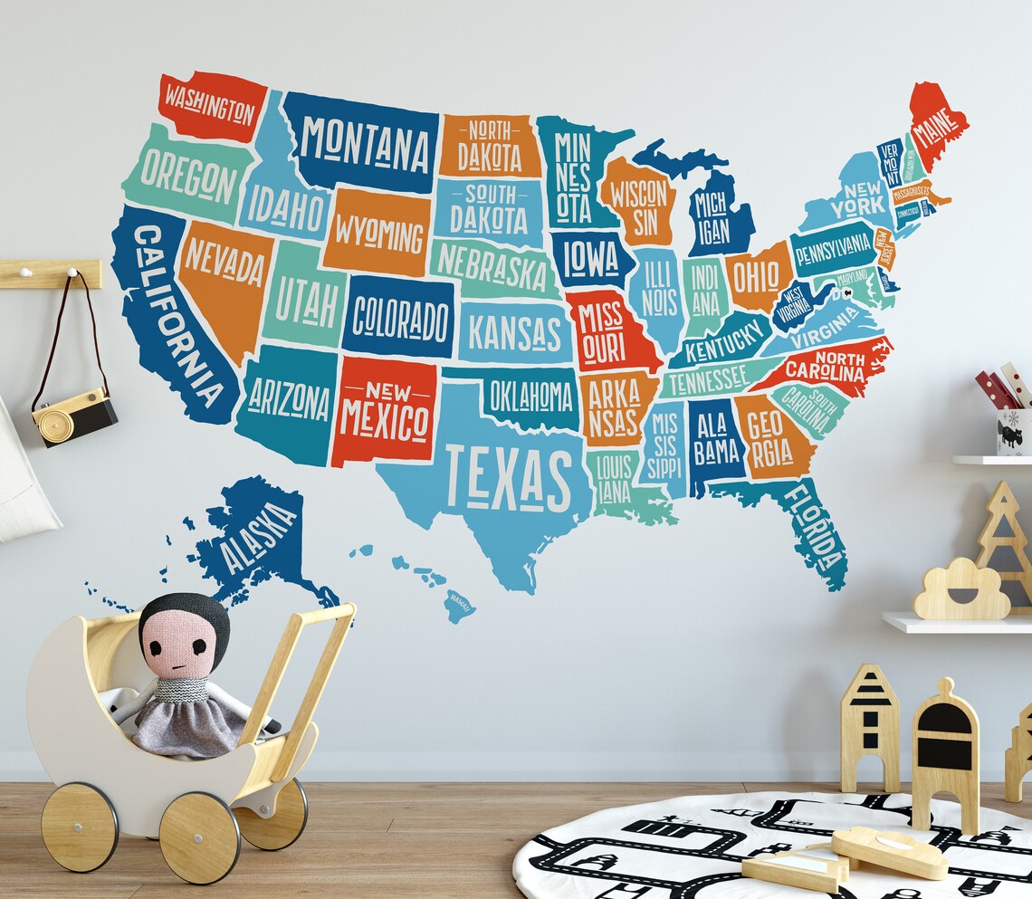 SAMPLES Wall Decal America MAP Nursery Decor USA Map Wall | Etsy