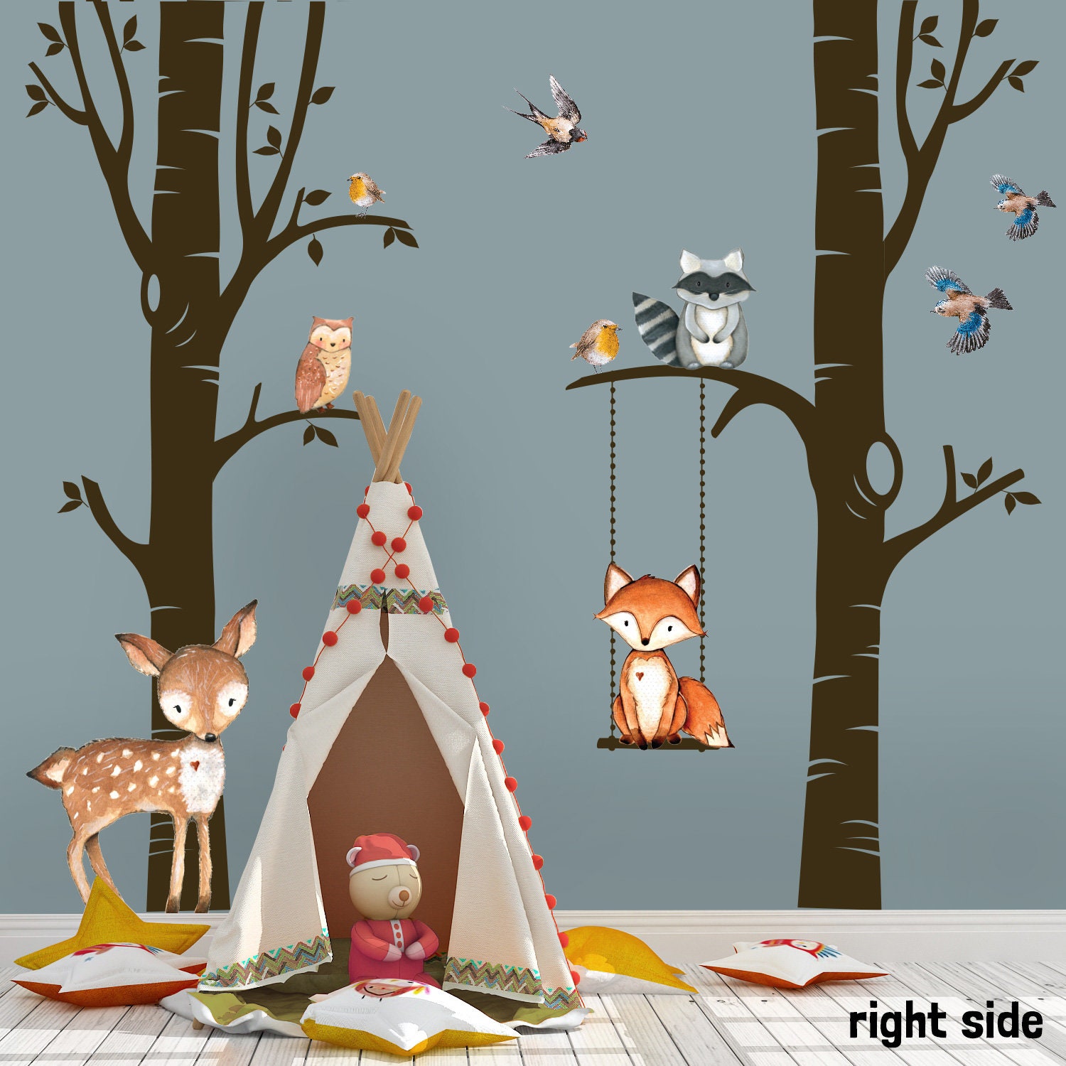 Woodland Nursery Wall Decor 2 Ancient Trees Fox & Friends Fox | Etsy