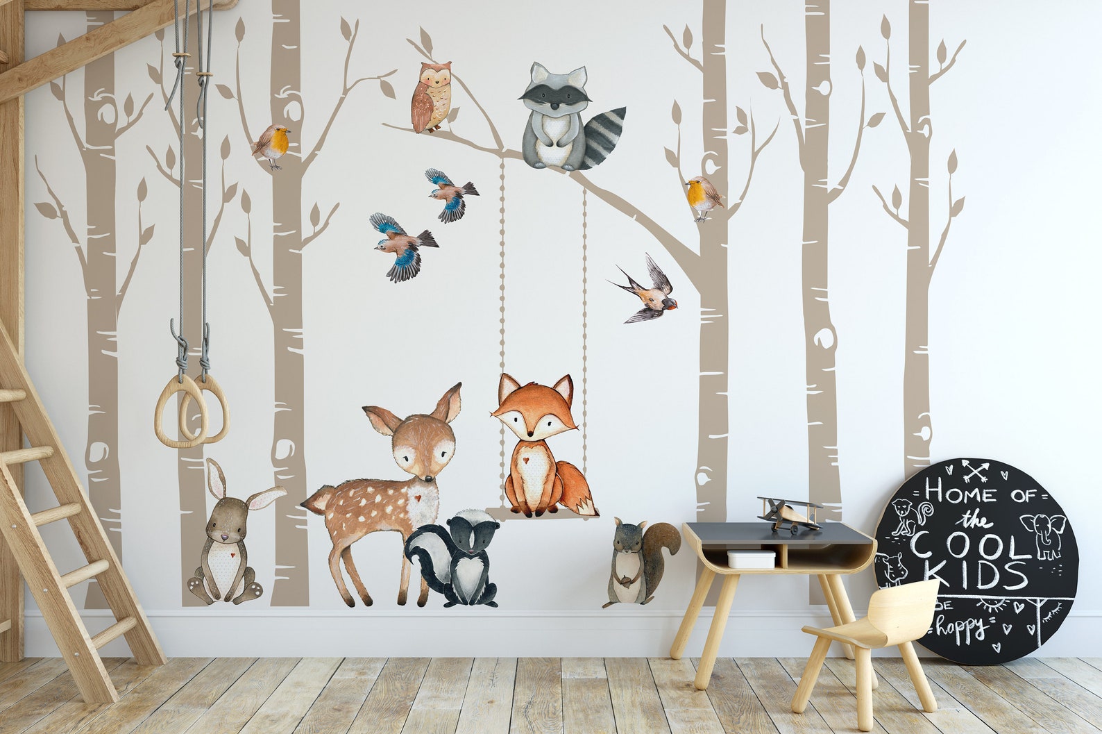 Woodland Nursery Wall Decor 6 Birch Trees Fox & Friends Fox - Etsy