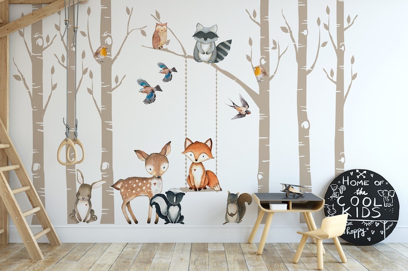Woodland Nursery Wall Decor 6 Birch Trees Fox & Friends Fox - Etsy