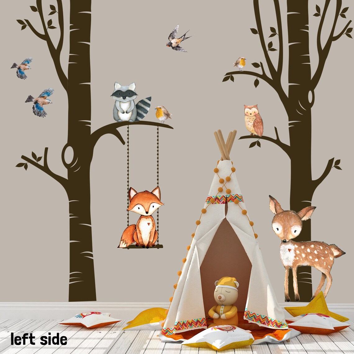 Woodland Nursery Wall Decor 2 Ancient Trees Fox & Friends Fox | Etsy