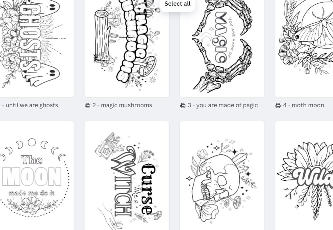 Whimsical Goth Colouring Pack – 10 Witchy Printable Pages | Skull, Moth ...