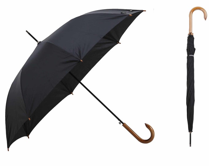 Real Wood Handle Classic Auto Open Stick Umbrella With Windproof System ...