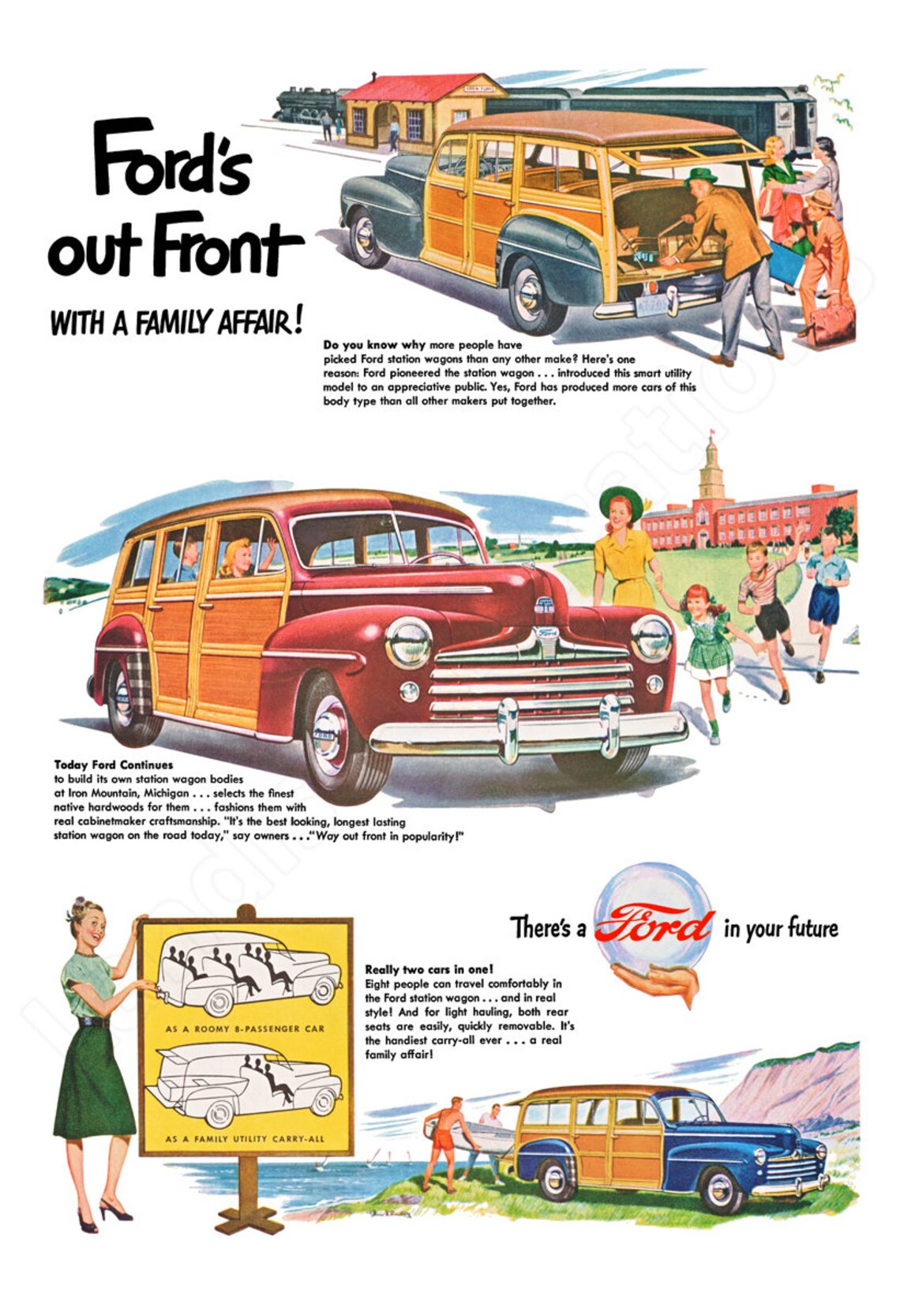 Ford Woody Station Wagon 1947 Beautiful Vintage Poster | Etsy