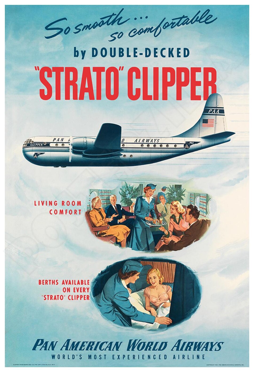 Pan Am Strato Clipper 1940s Vintage-style Advertising Poster - Etsy
