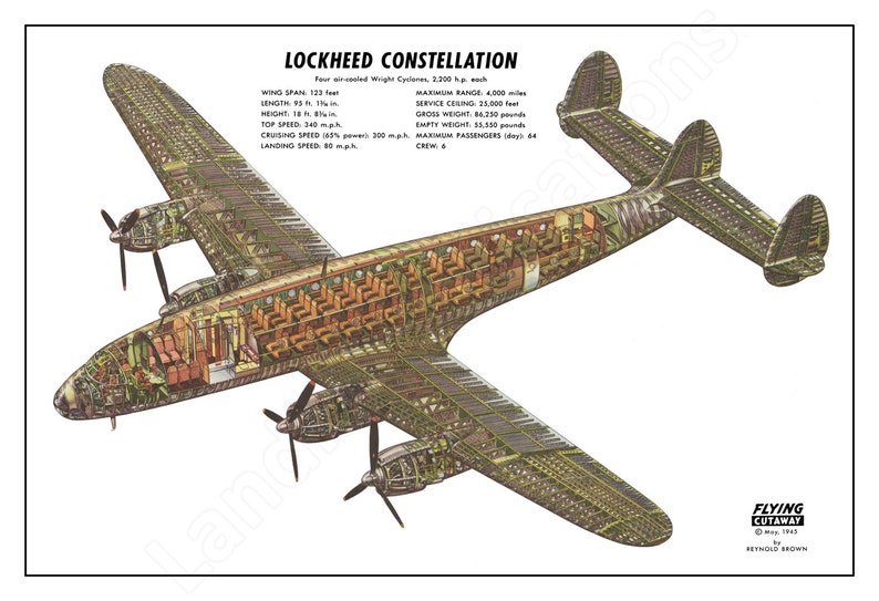 Lockheed Constellation Airliner Cutaway Dramatic Illustration - Etsy