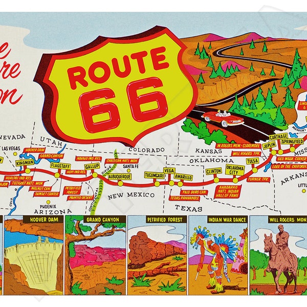 Route 66 Map - Etsy