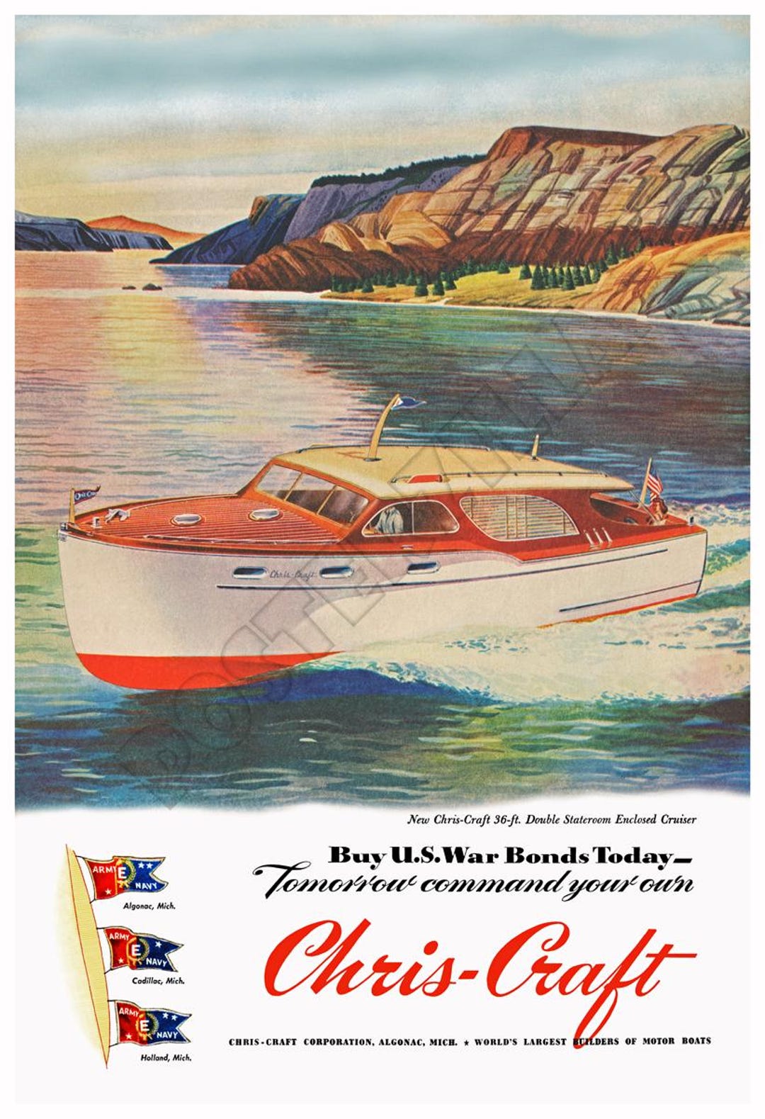 Chris Craft Boats 36-cruiser - 1945 Wwii-era Poster - Etsy