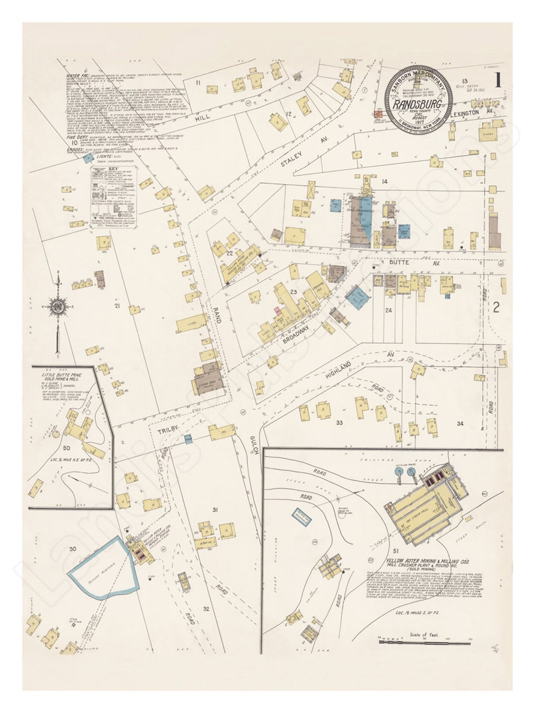 Randsburg Ca. 1917 Sanborn Fire Insurance Exquisitely Detailed Map ...