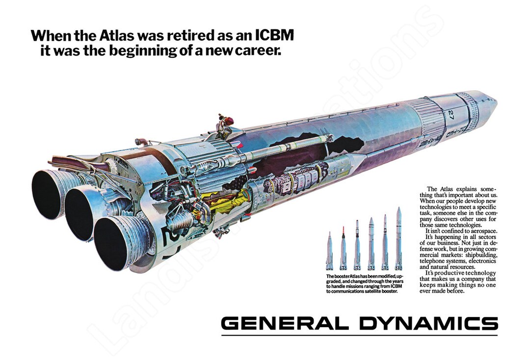 Atlas Rocket Booster - General Dynamics 1971 Vintage Advertising Poster ...
