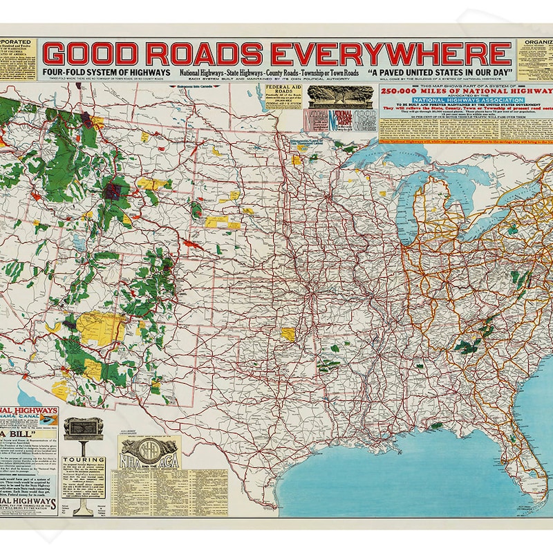 Vintage Road Maps - Etsy