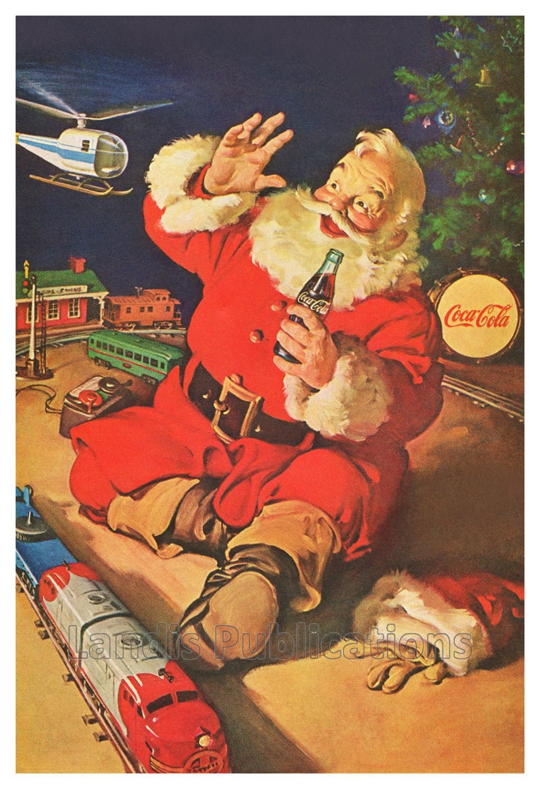Coca Cola Santa Claus With Toys Around the Tree Vintage 1962 Christmas ...