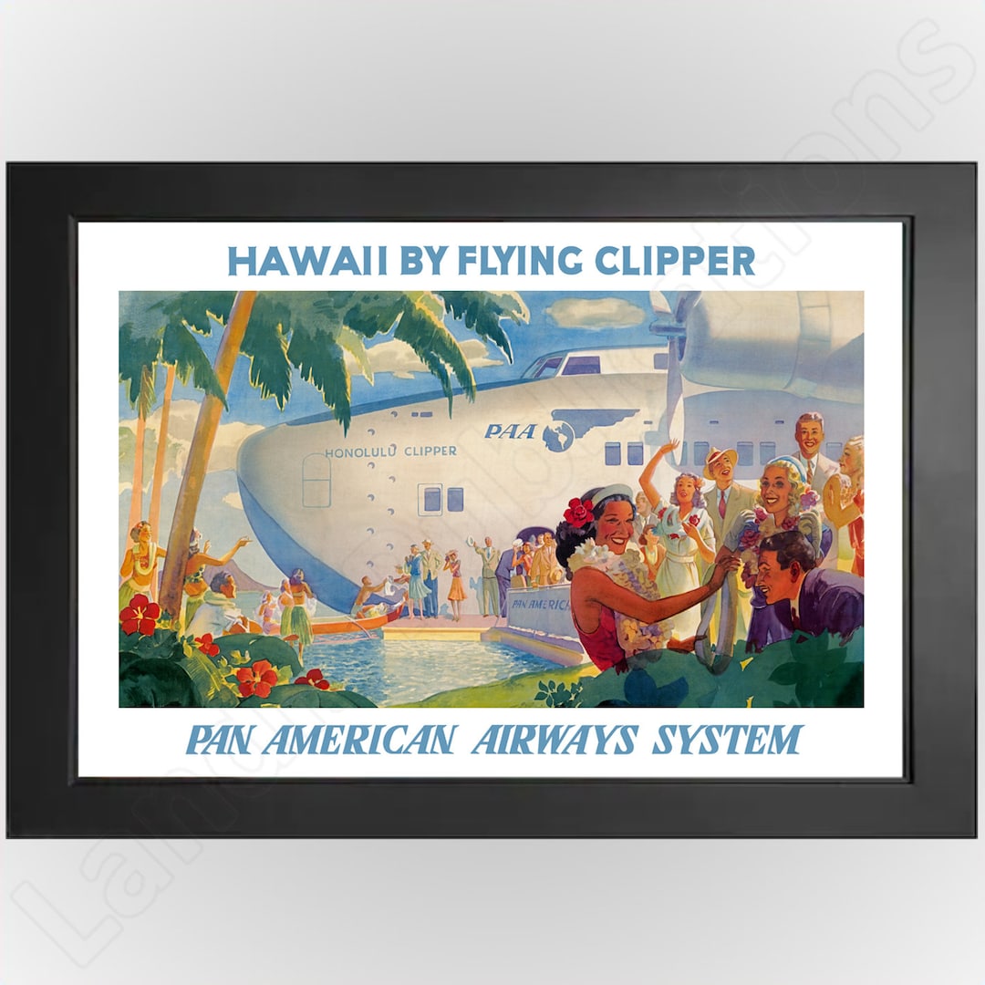 Pan Am Airlines Clipper Service to Hawaii 1938 Beautiful Vintage Poster ...