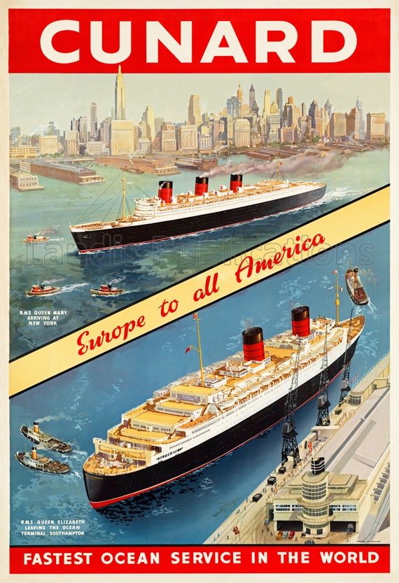 Cunard Lines Queen Mary & Elizabeth Ocean Liners in New York - Etsy