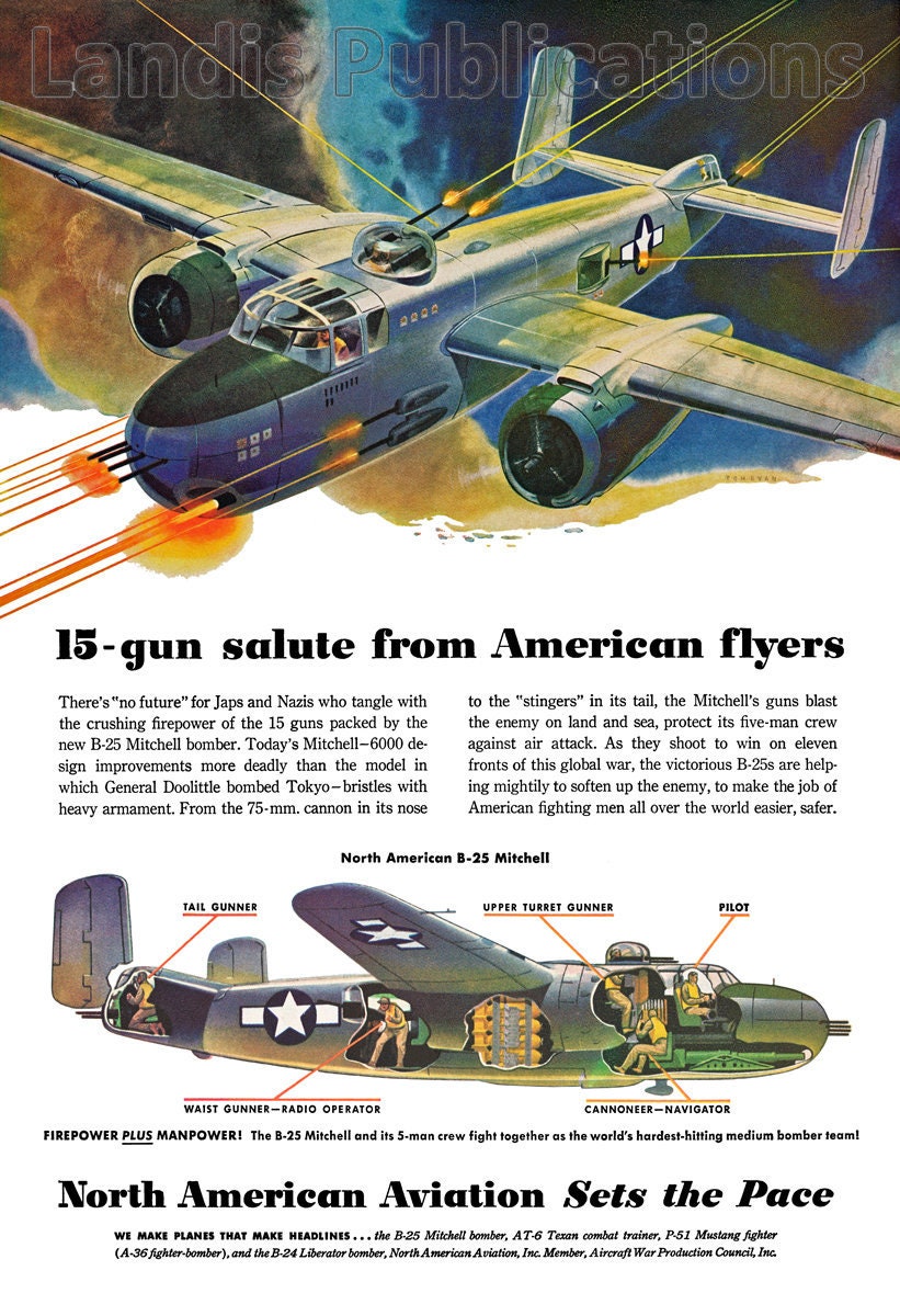 Art & Collectibles Digital Illustration Print B25 Mitchell World War 2 ...