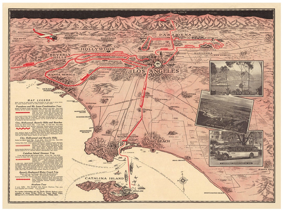 Los Angeles 1930 Sightseeing Map With Mount Lowe Ad – Vintage Poster - Etsy