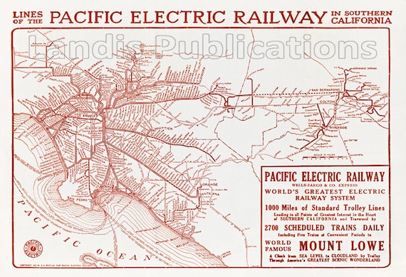 Pacific Electric Railway Map 1913 With Mount Lowe | Etsy