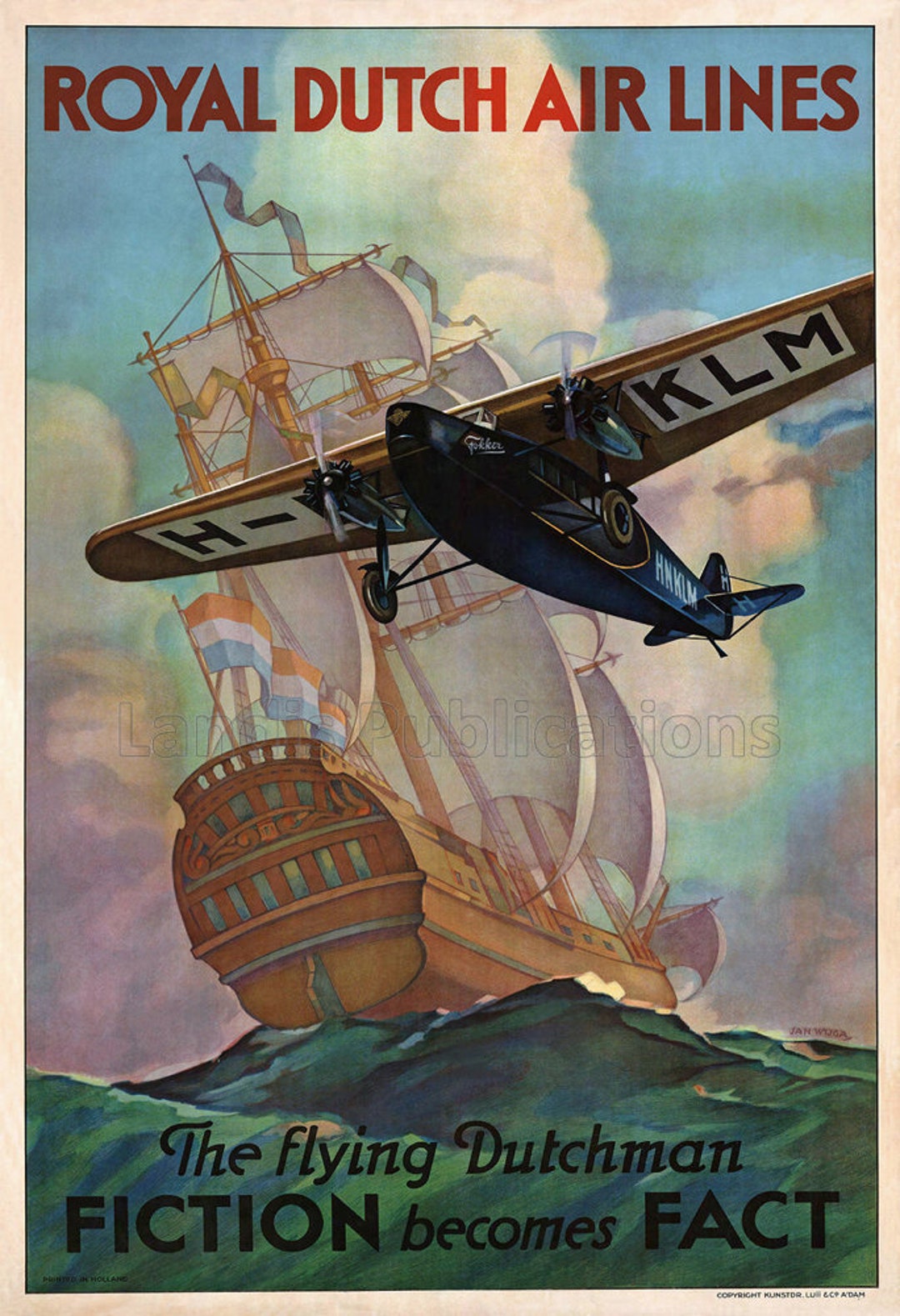 Royal Dutch Airlines KLM Flying Dutchman 1920's Travel Poster - Etsy
