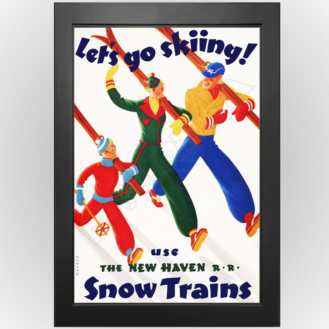 Lets Go Skiing - New Haven Railroad - Snow Trains – 1936 Travel Poster ...