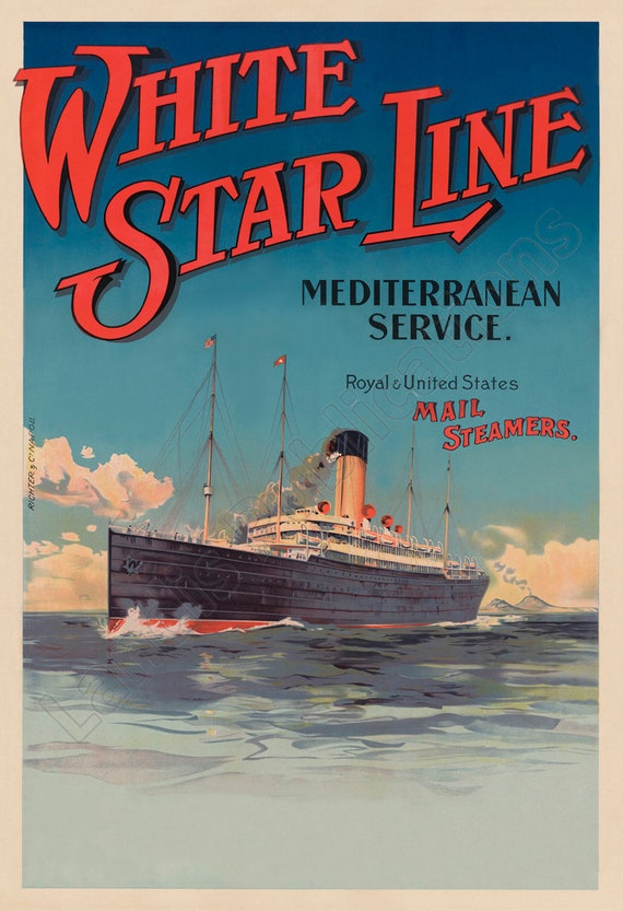 White Star Lines Mediterranean Service Vintage Travel Poster | Etsy