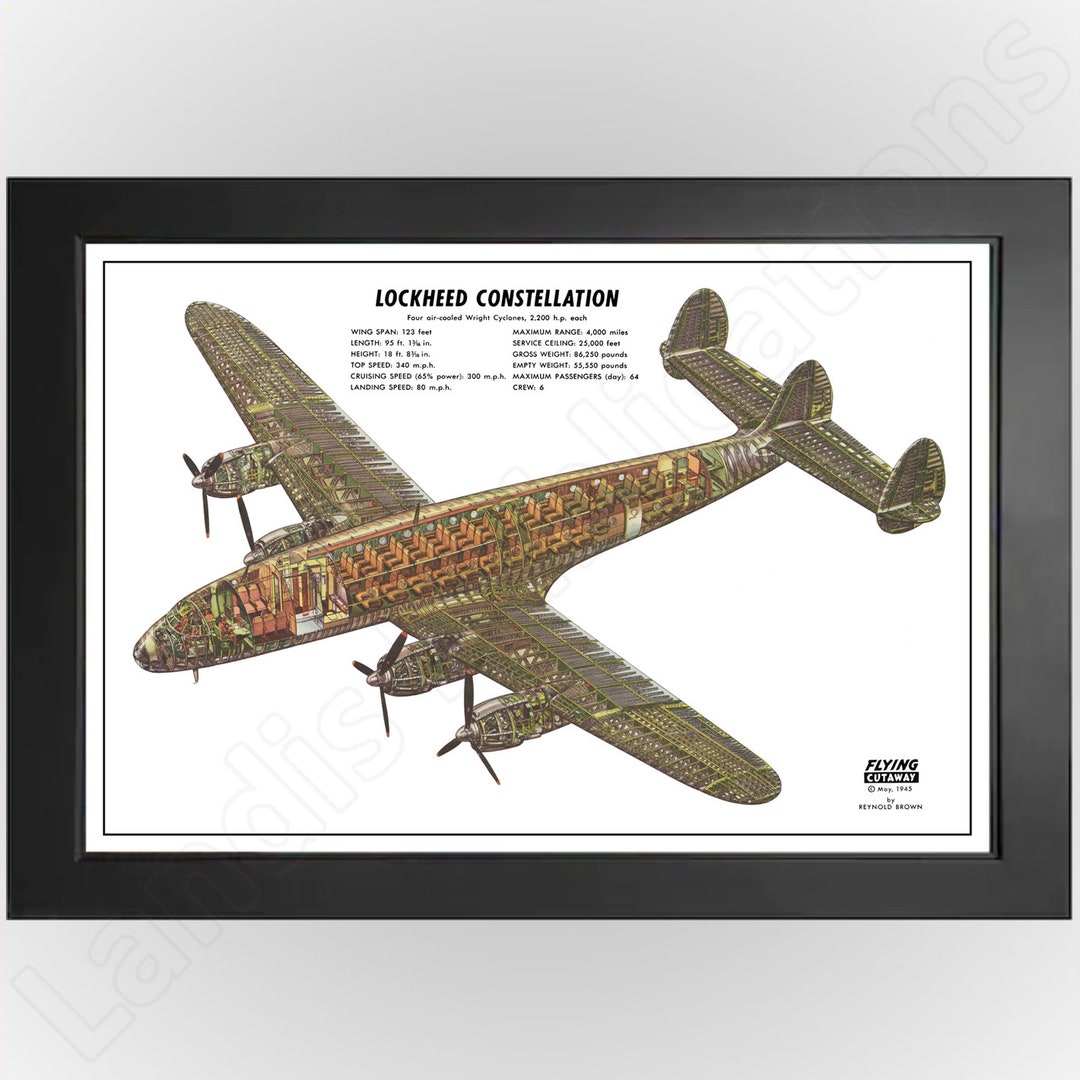 Lockheed Constellation Airliner Cutaway Dramatic Illustration - 1945 ...