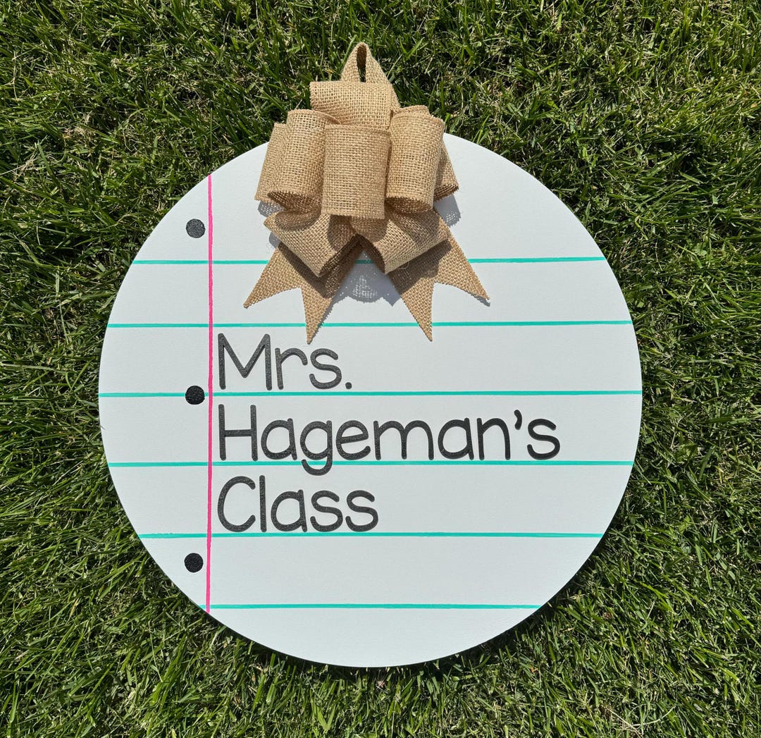 Personalized Wood Teacher Door Sign | Notebook Paper Classroom Decor - Etsy