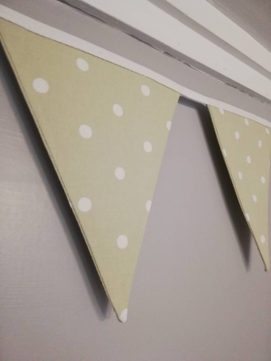 Soft green fabric bunting with white spots 2 3 or 4 metres | Etsy
