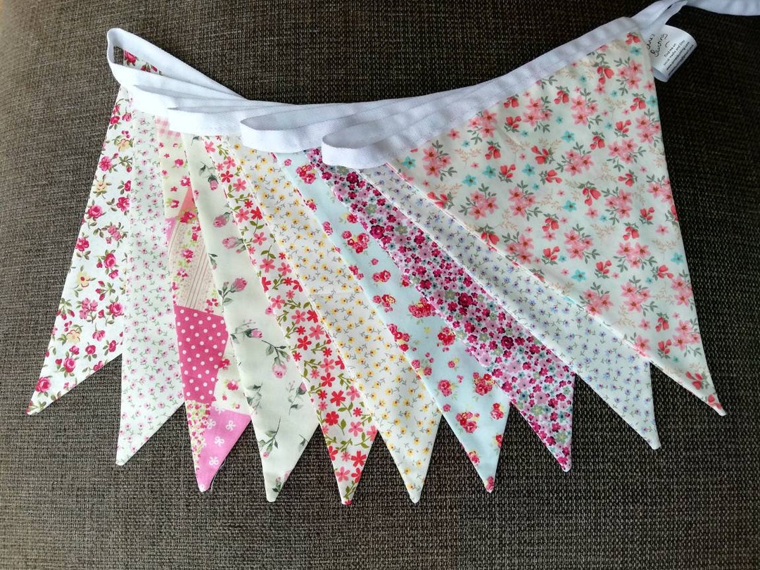 Dainty Mixed Florals Fabric Bunting, Shabby Chic Style, Wedding Decor ...