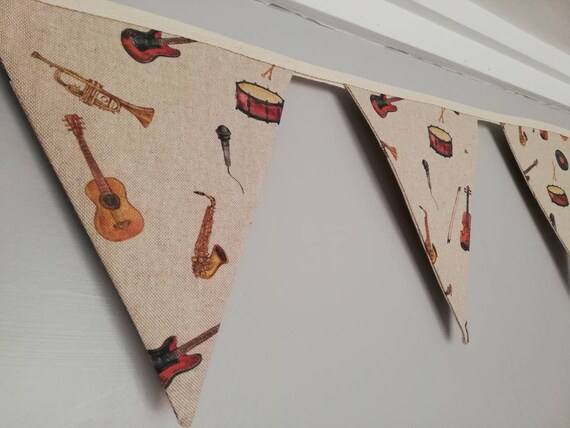 Musical instruments fabric bunting natural background with | Etsy