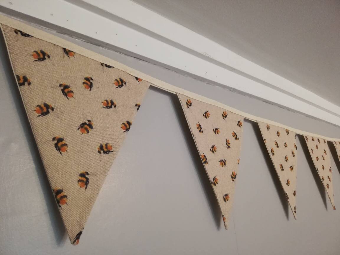 Bumble Bee Bunting Natural Background Fabric - Etsy UK
