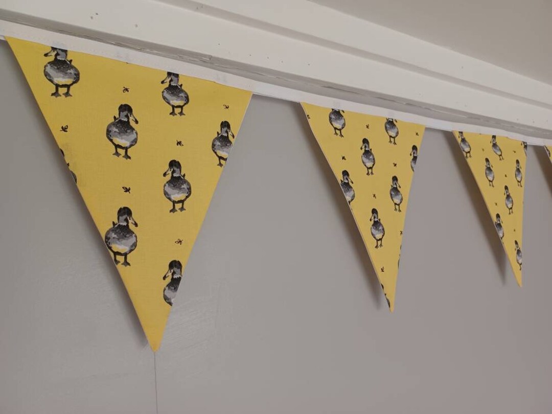 Duck Bunting, Yellow or Grey Fabric With Grey Ducks. Approx 2.5 Metres ...