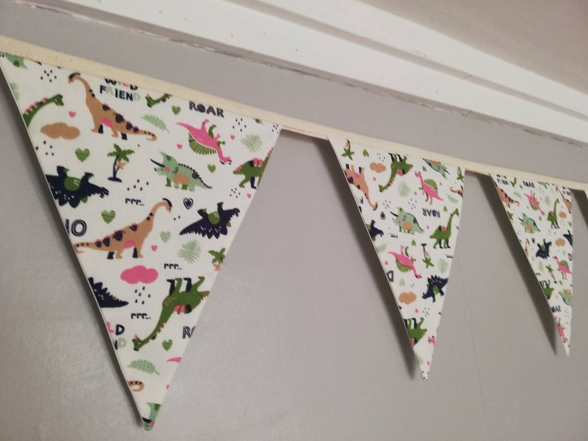 Dinosaur Fabric Bunting - Nursery Decor - New Baby Gift - Playroom ...