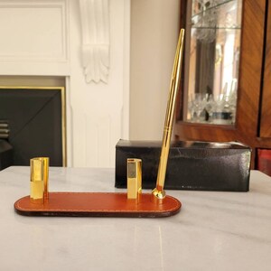 Vintage Office Desk Leather Card Holder With Pen - Etsy