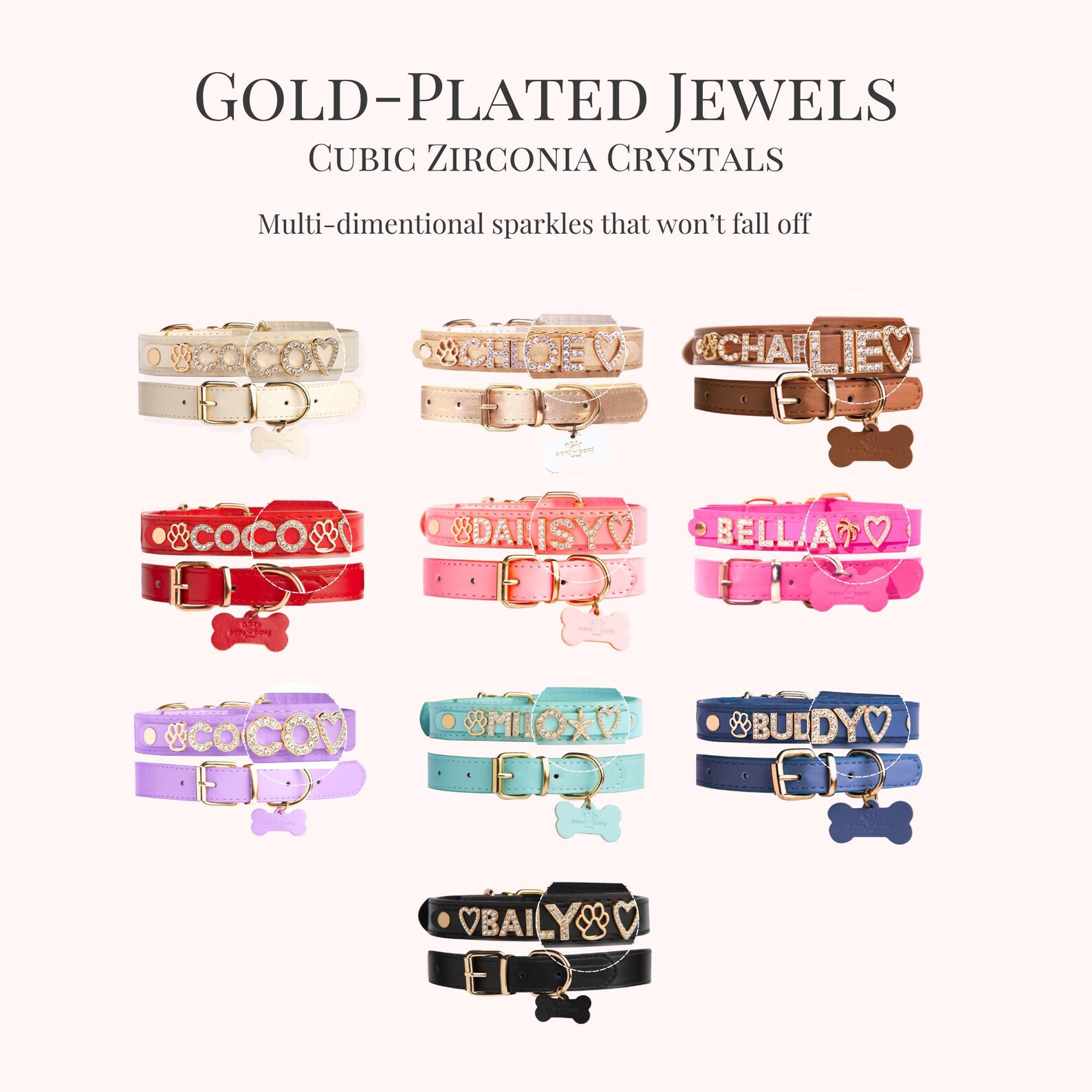 Custom Bedazzled Vegan Leather Dog Collar, Personalized Name Bling ...