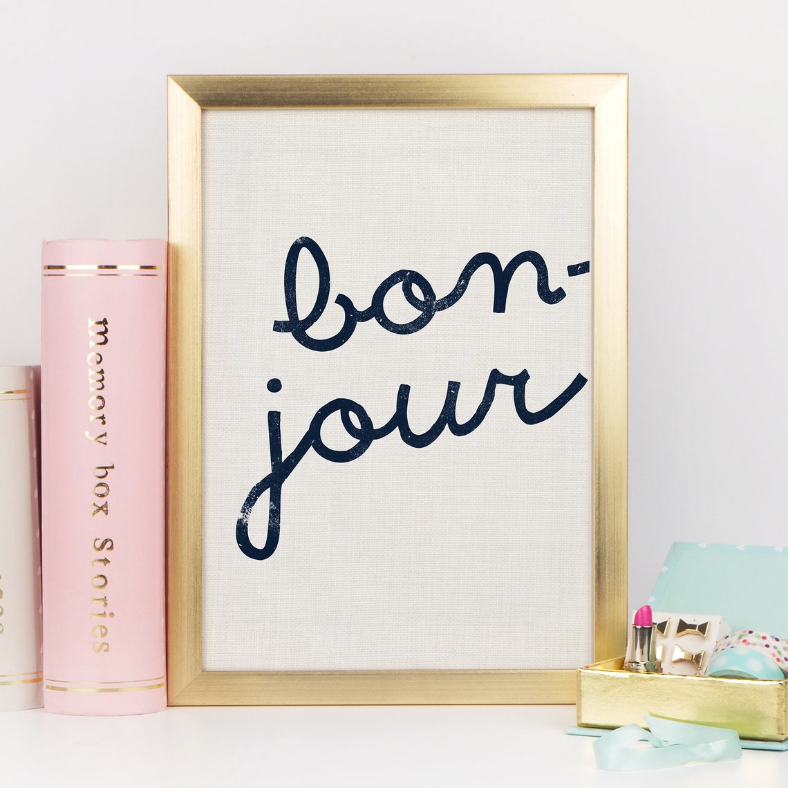 Bonjour Print, Digital Download, French Print, Navy Blue, Contemporary ...